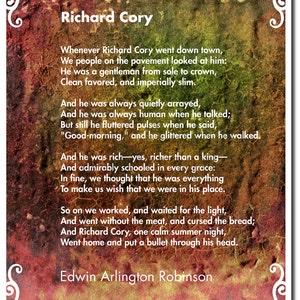 RICHARD CORY Poem by Edwin Arlington Robinson - Original Art Print ...