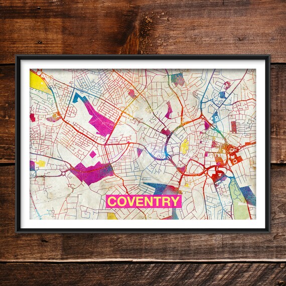 Coventry Map Original Art Print Rainbow City Street Map | Etsy