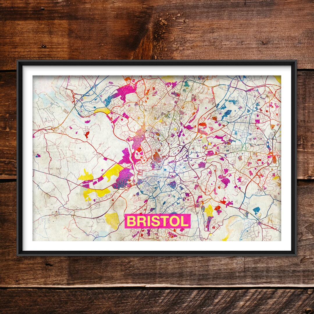 Bristol Map - Original Art Print (rainbow) - City Street Map of Bristol ...