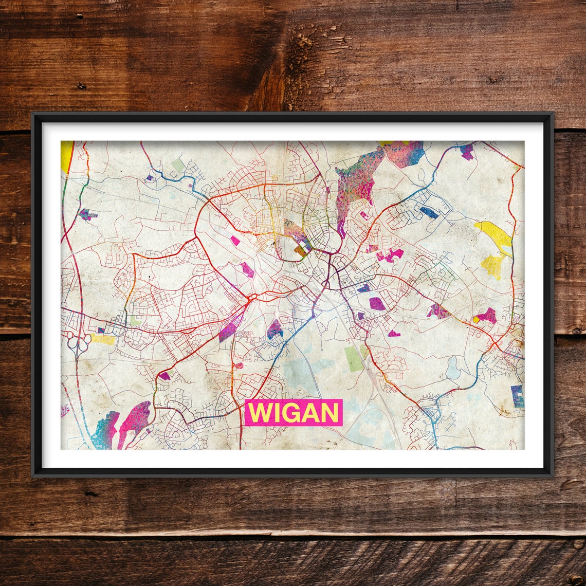 Wigan Map Original Art Print City Street Map of Wigan - Etsy