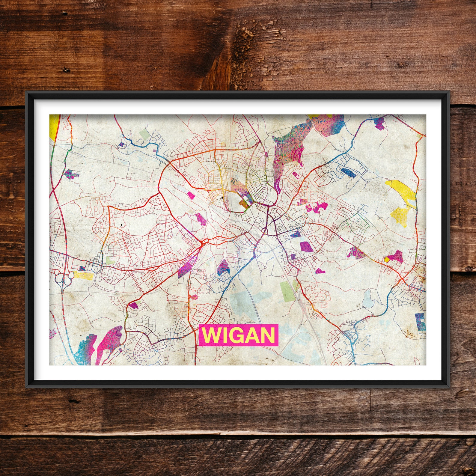 Wigan Map Original Art Print City Street Map of Wigan - Etsy