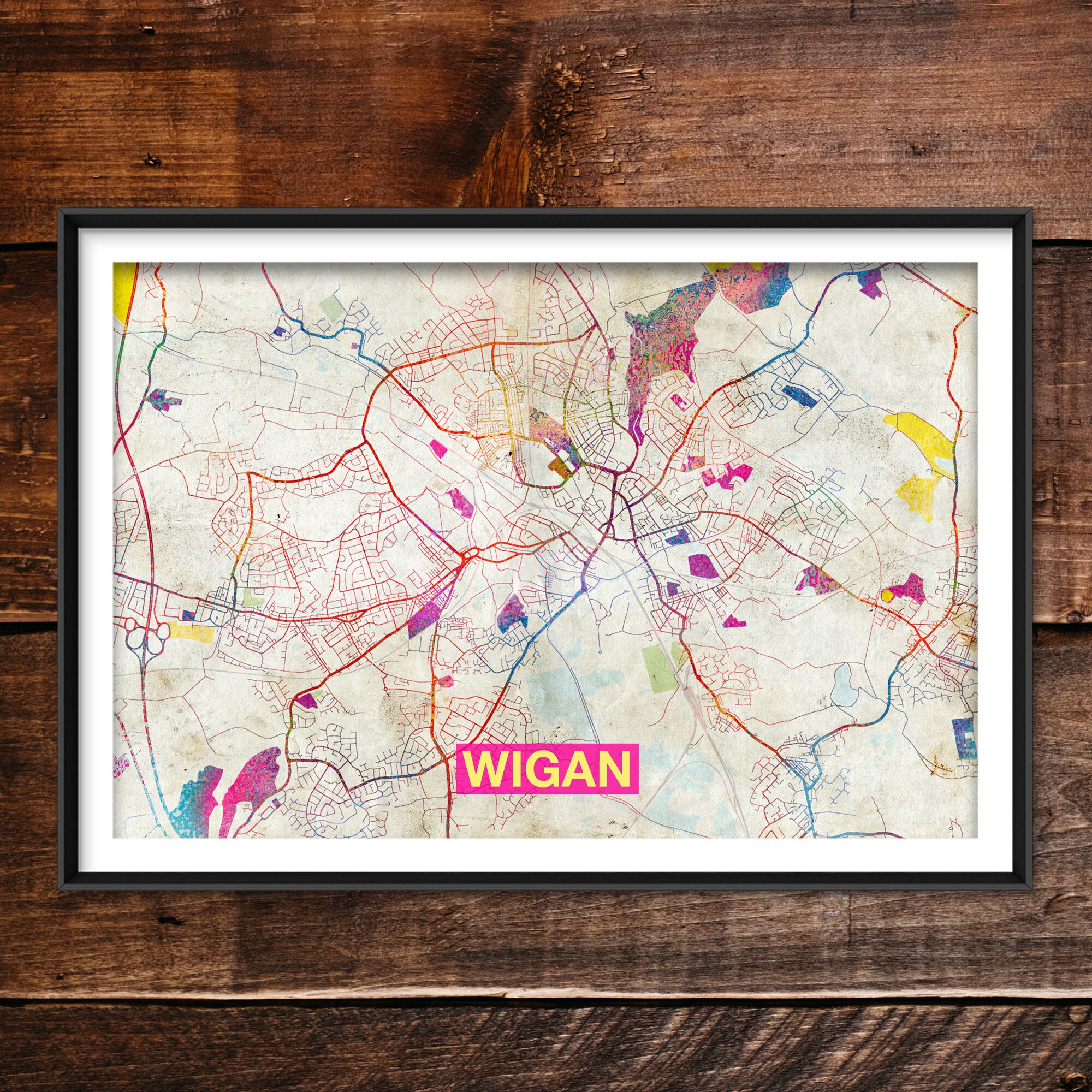Wigan Map Original Art Print Rainbow City Street Map of | Etsy