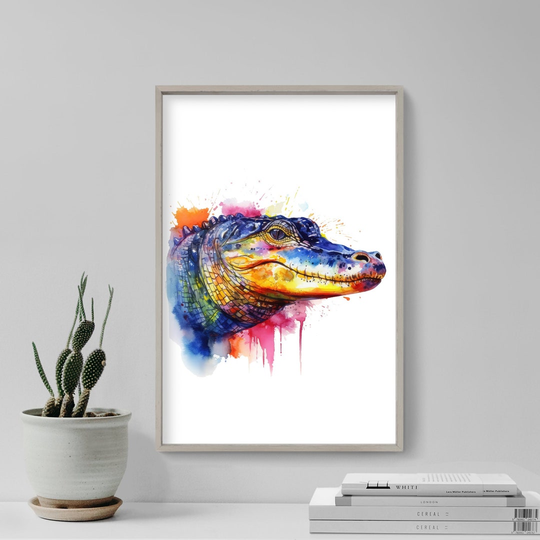 Watercolour Animal Caiman - Art Print Poster Painting - Museum Quality ...