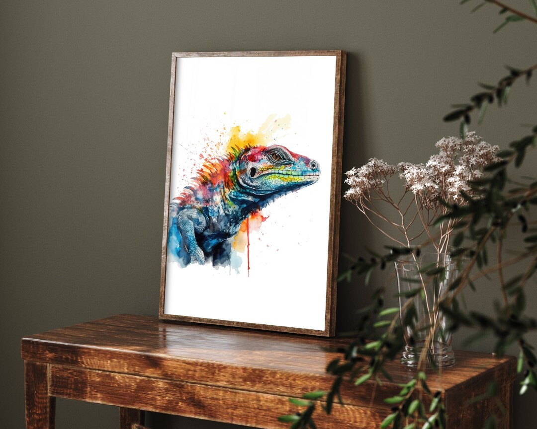 Watercolour Animal Caiman Lizard - Art Print Poster Painting - Museum ...