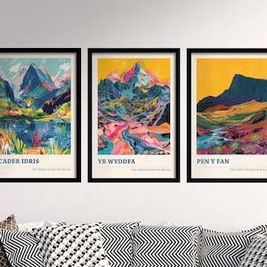 Set of Three Peaks Travel Posters - Cader Idris, Yr Wyddfa, Pen Y Fan ...