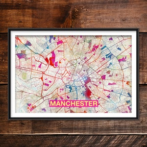 Manchester Map - Original Art Print - City Street Map of Manchester ...
