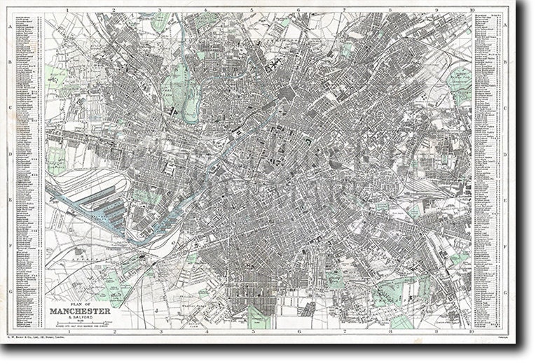 Historic Manchester England Map from 1890 Reproduction | Etsy