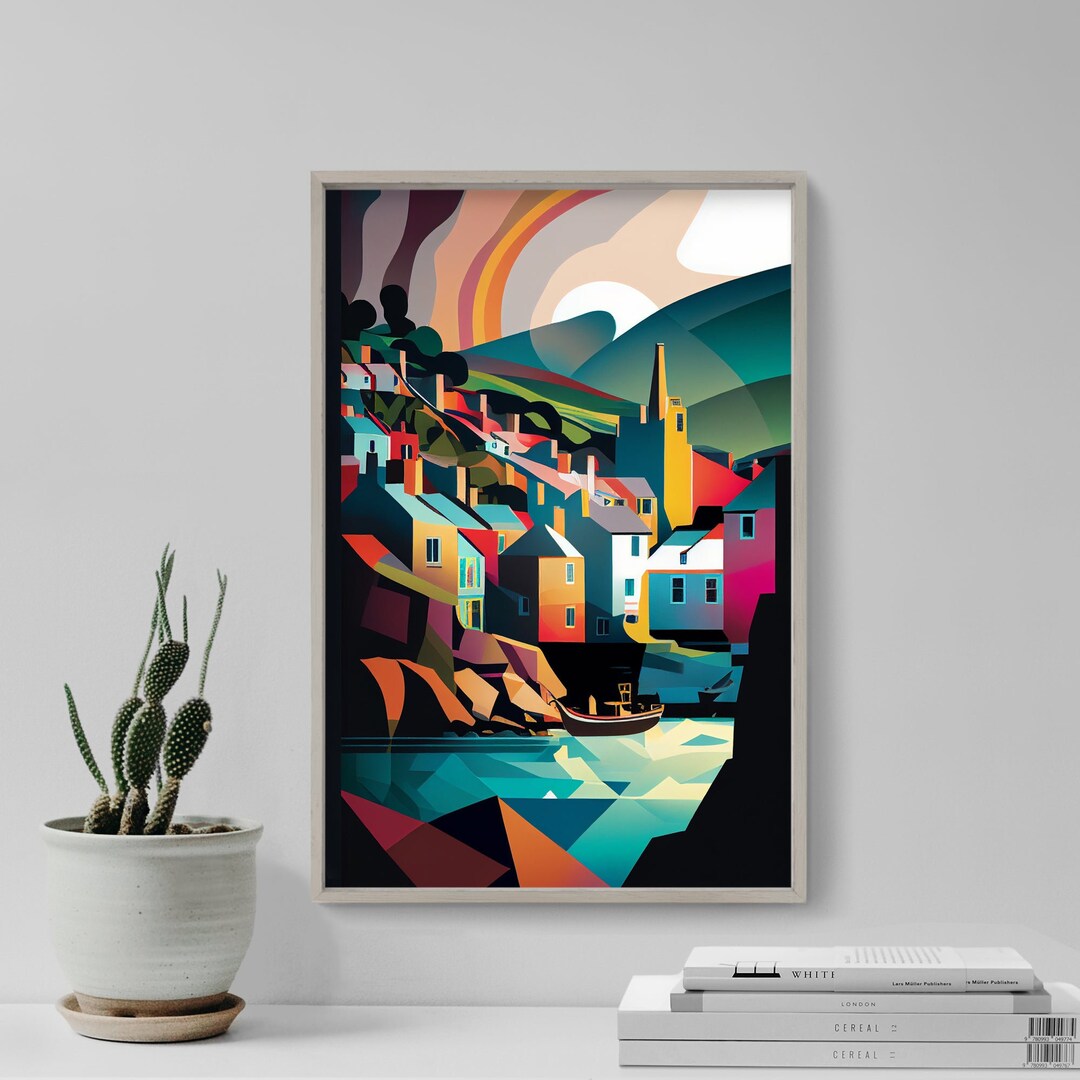Cornwall Posters Vibrant Colourful Polperro - Art Print Poster Painting ...