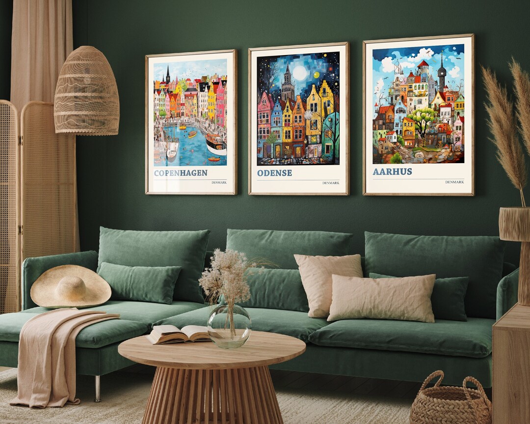 Set of Three Denmark Travel Posters - Copenhagen, Odense, Aarhus - 3 ...