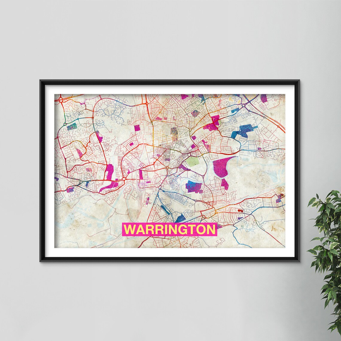 Warrington Map - Original Art Print (rainbow) - City Street Map of ...