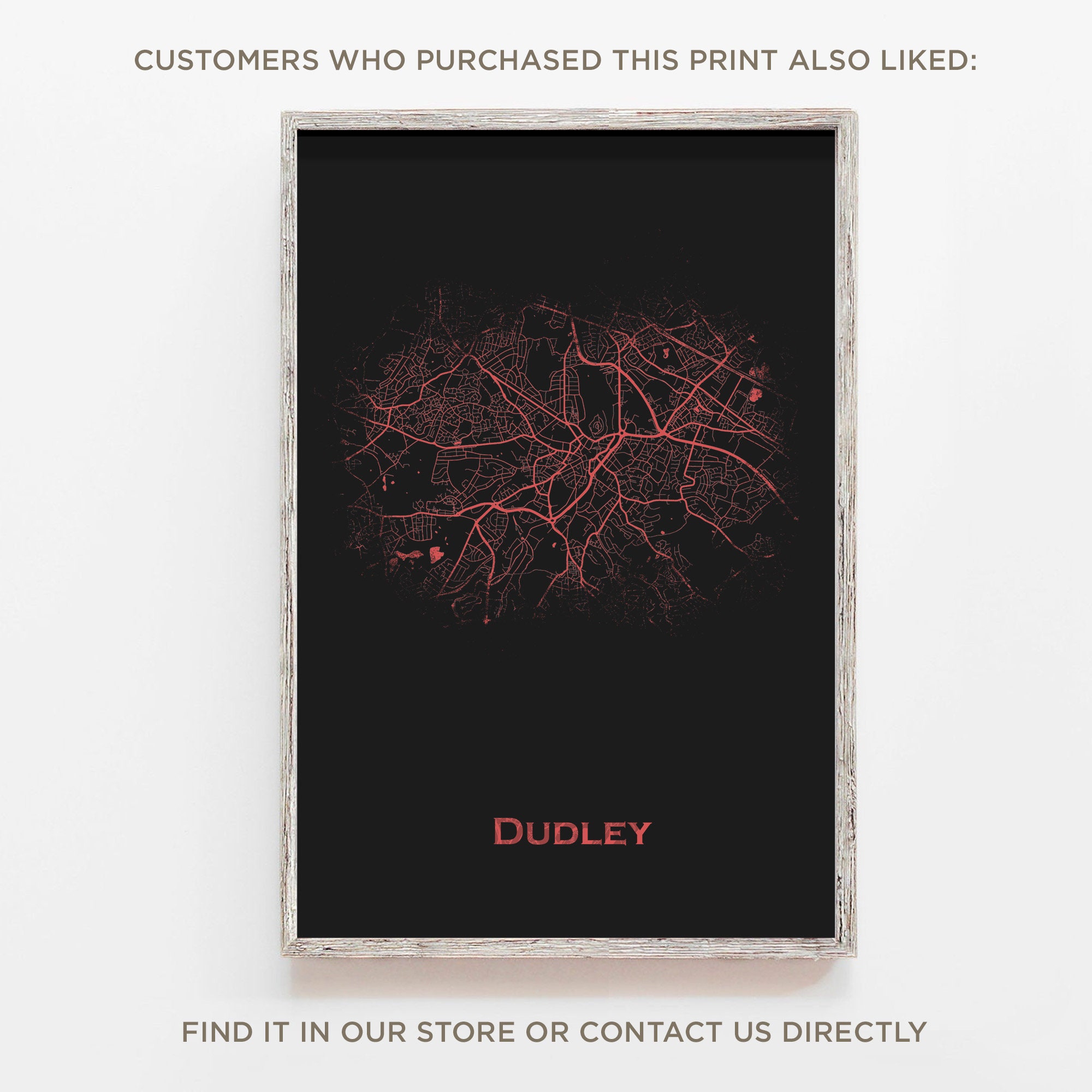 Dudley Map Original Art Print City Street Map of Dudley | Etsy