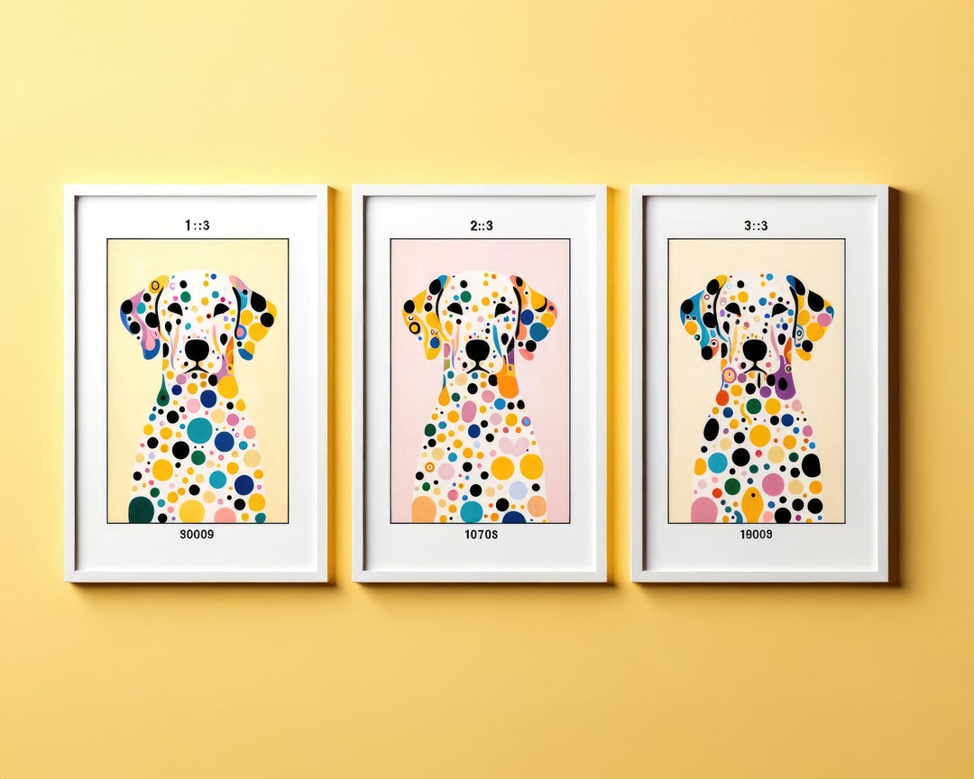 Set of Three Rainbow Dalmatian Art Prints - 3 Minimalist Dog With ...