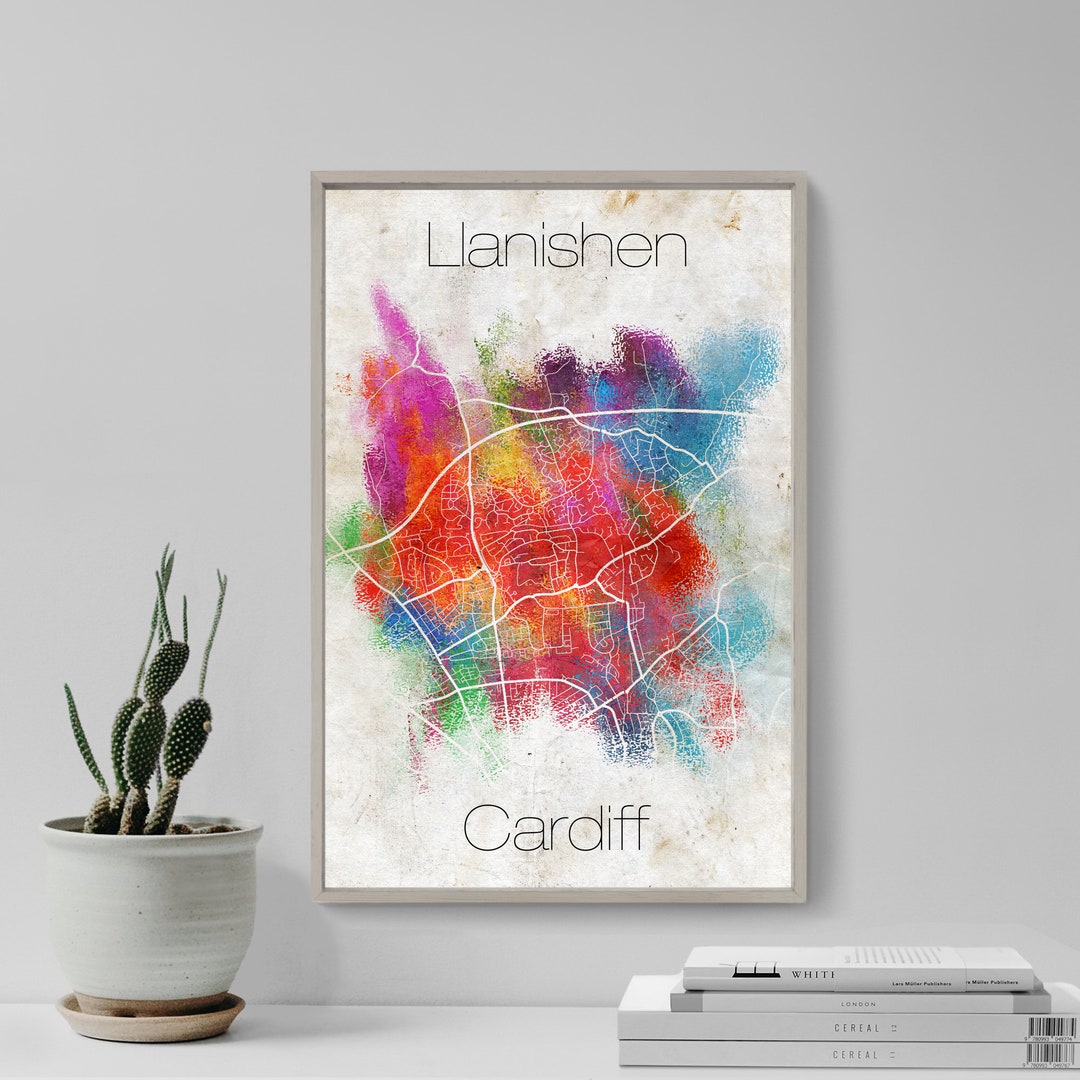 Llanishen (cardiff, Wales) Street Map - Original Art Print - Poster ...