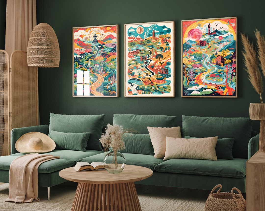 Set of Three Japan Knolling Art Prints - 3 Japanese Map Landscape ...