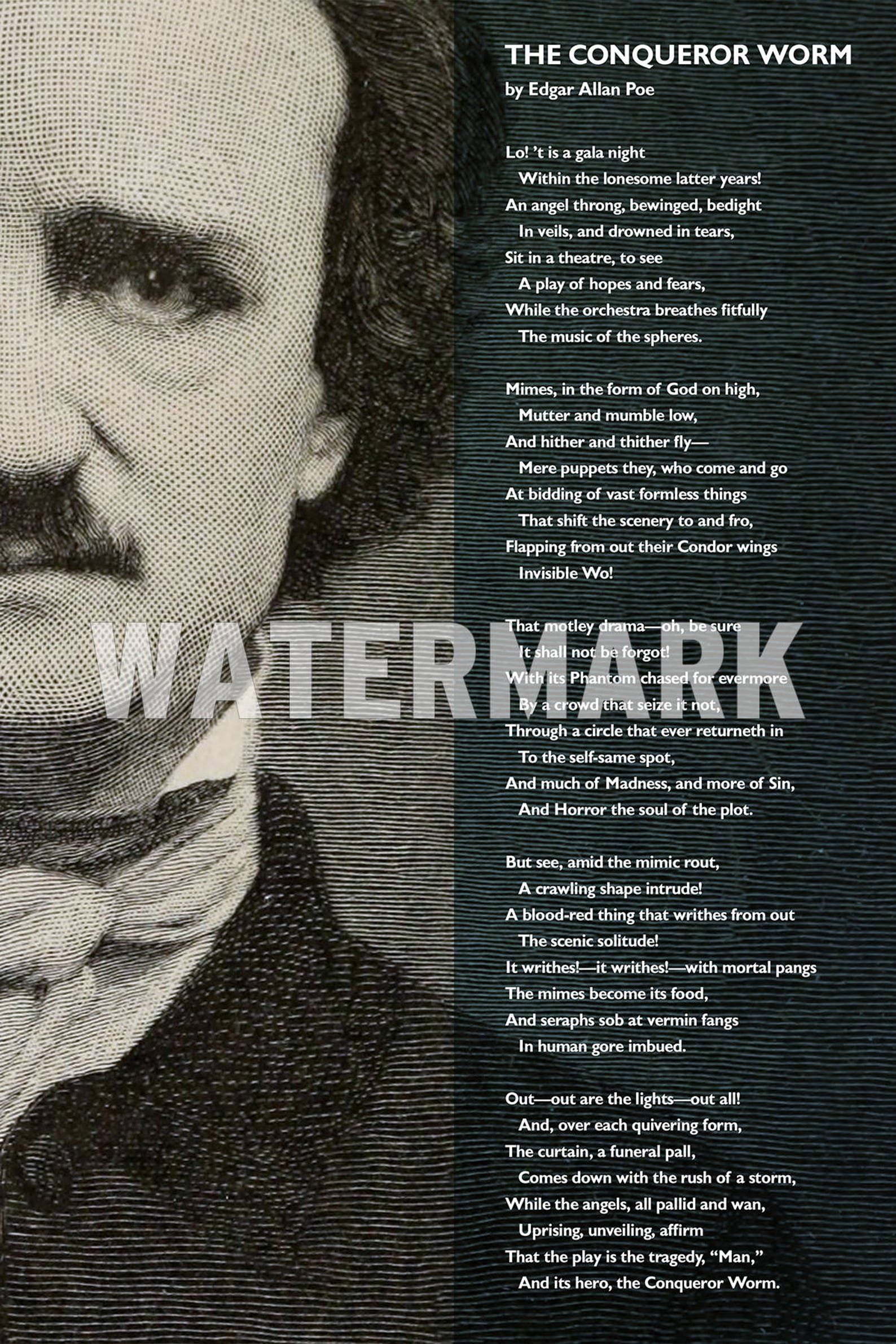 Edgar Allan Poe Poem the Conqueror Worm Poster Original - Etsy UK