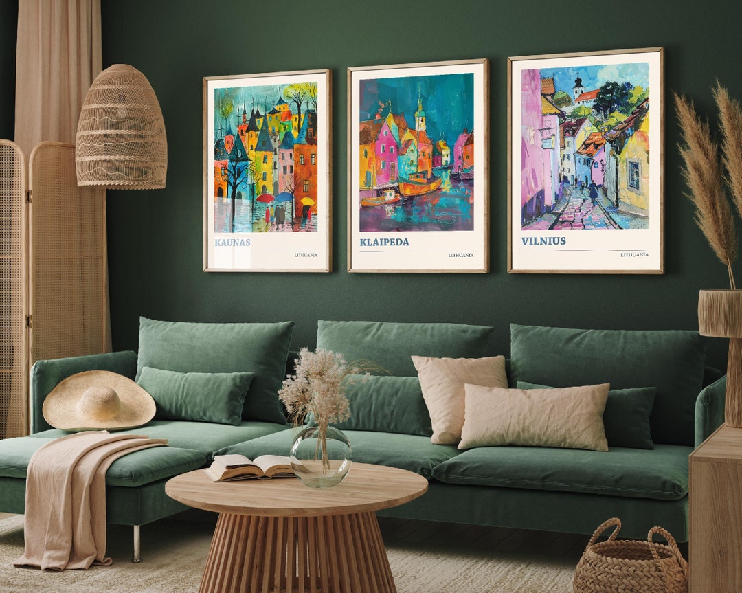 Set of Three Lithuania Travel Posters - Kaunas, Klaipeda, Vilnius - 3 ...