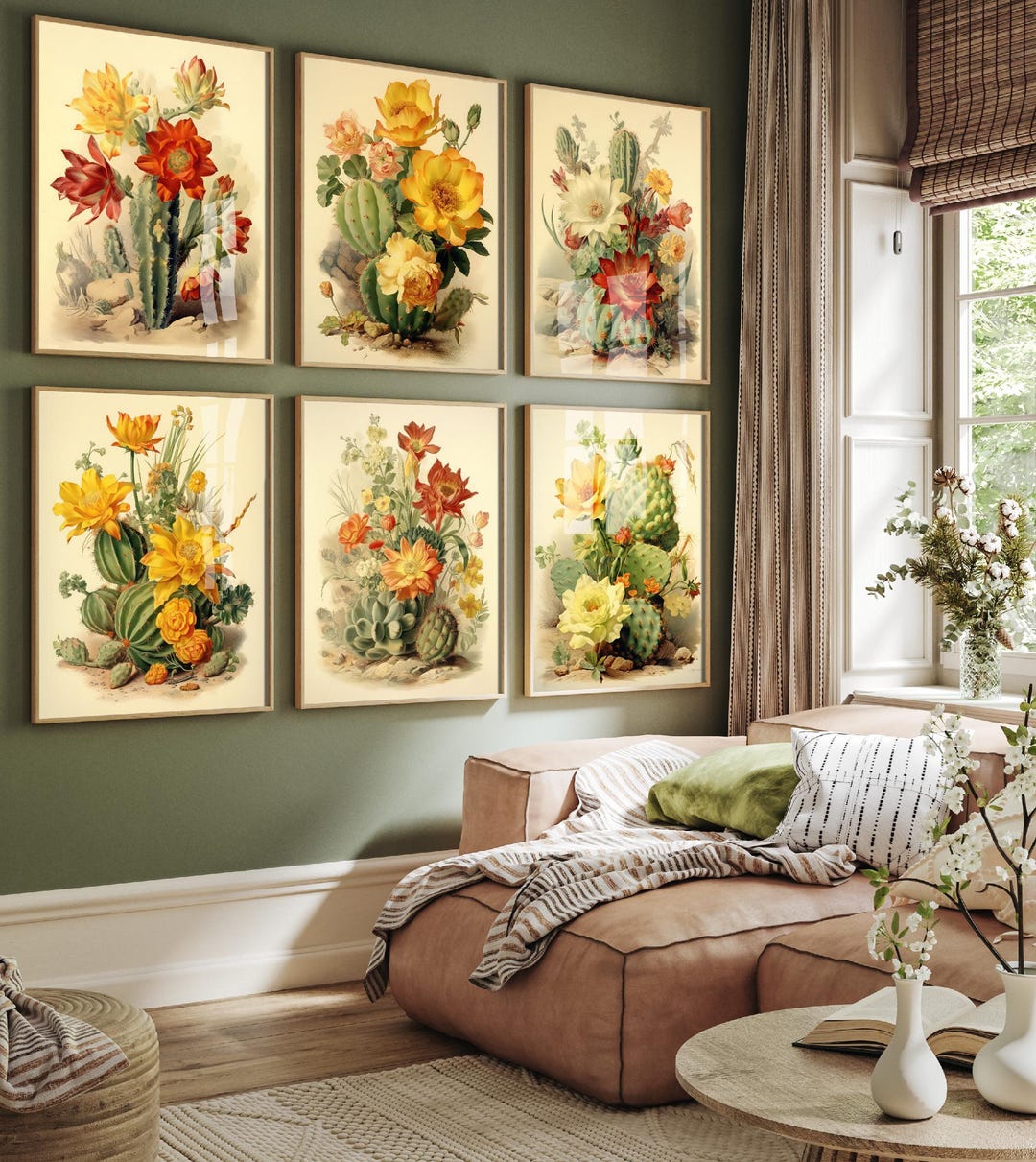 Set of Six Vintage Cactus Collection Posters - 6 Botanical Succulent ...