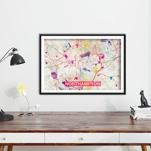 Northampton Map - Original Art Print - City Street Map of Northampton ...
