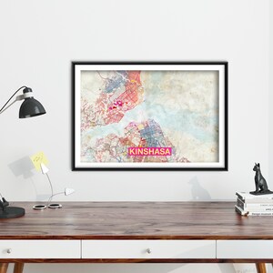 Kinshasa Map - Original Art Print - City Street Map of Kinshasa ...