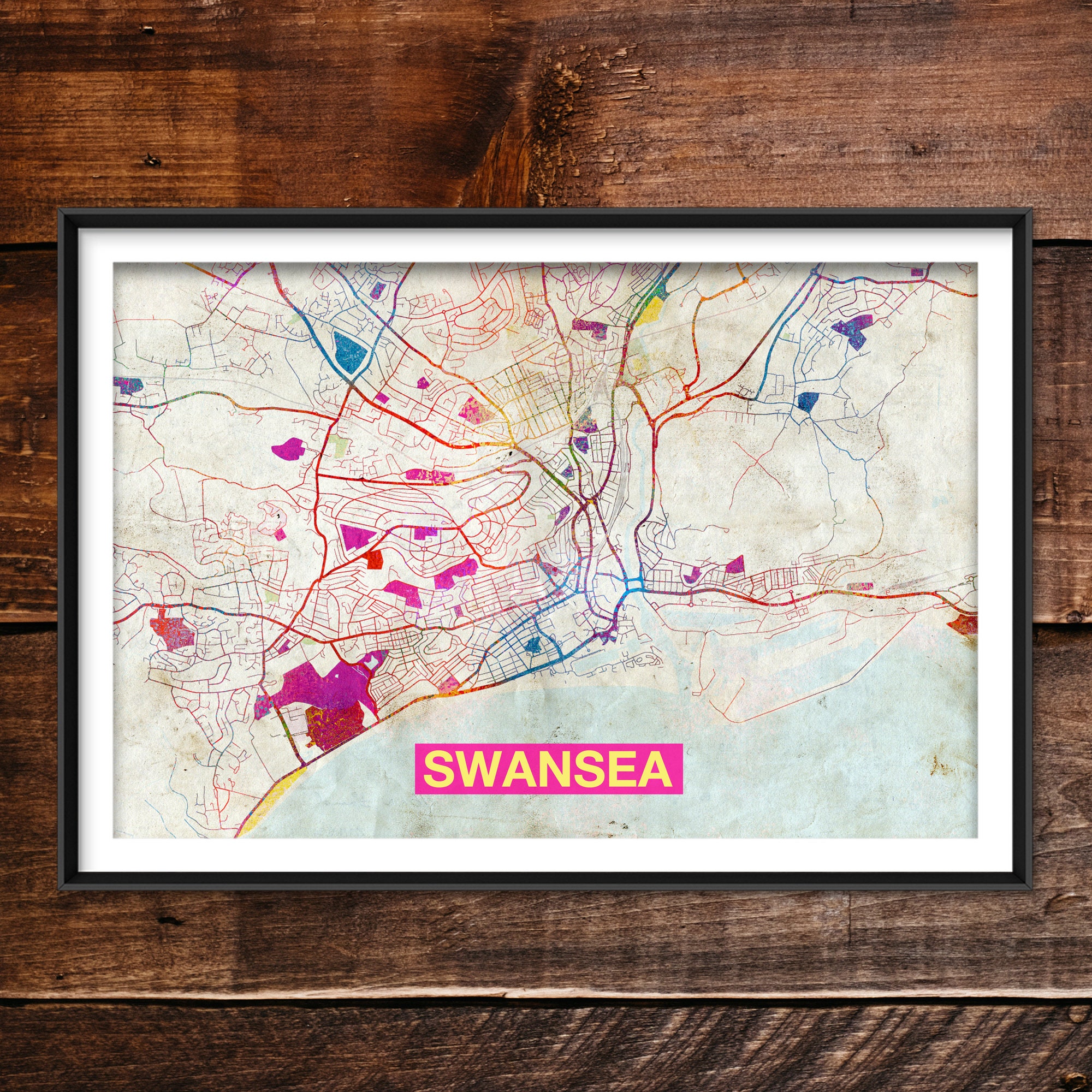 Swansea Map Original Art Print City Street Map of Swansea | Etsy