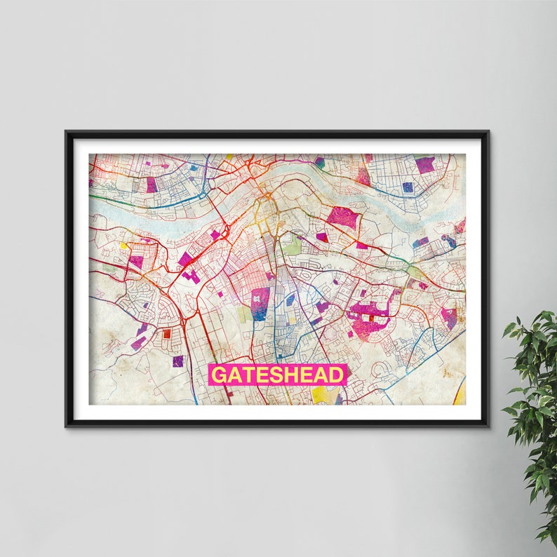 Gateshead Map Original Art Print City Street Map of | Etsy