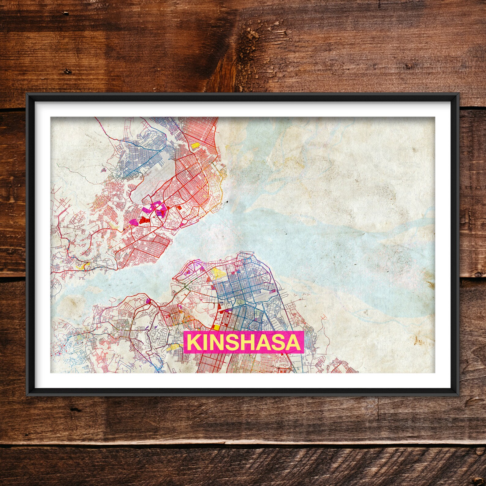 Kinshasa Map Original Art Print City Street Map of - Etsy