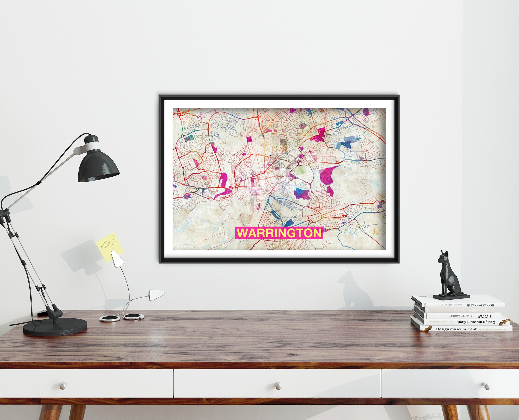 Warrington Map - Original Art Print (rainbow) - City Street Map of ...