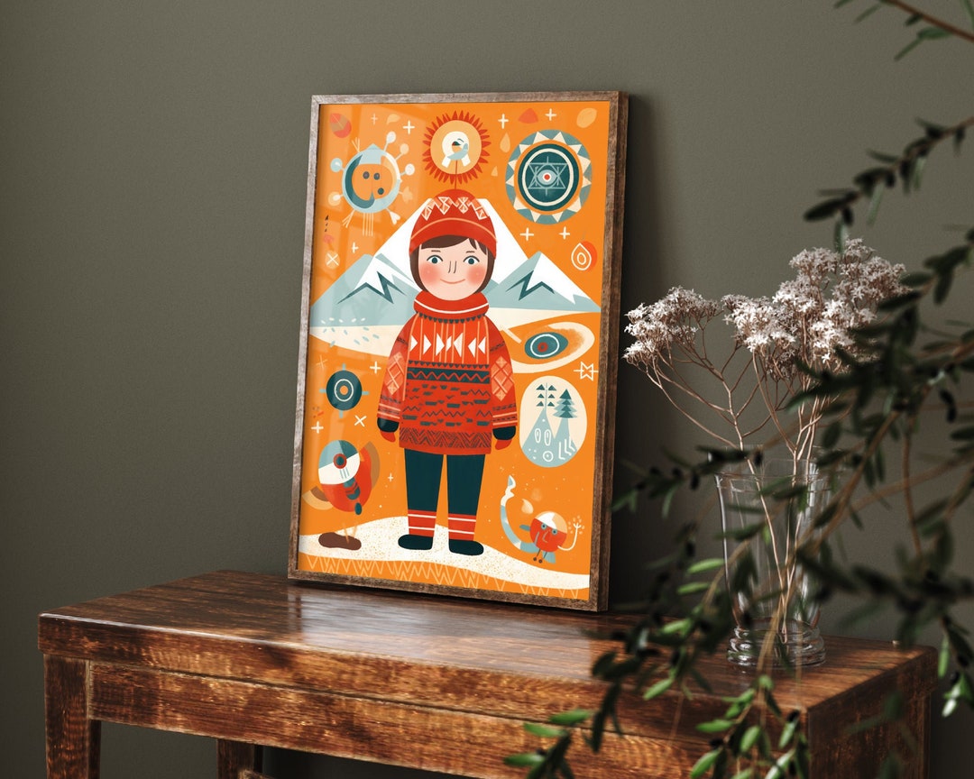 Norwegian Child in Traditional Clothing Illustration - Art Print Poster ...