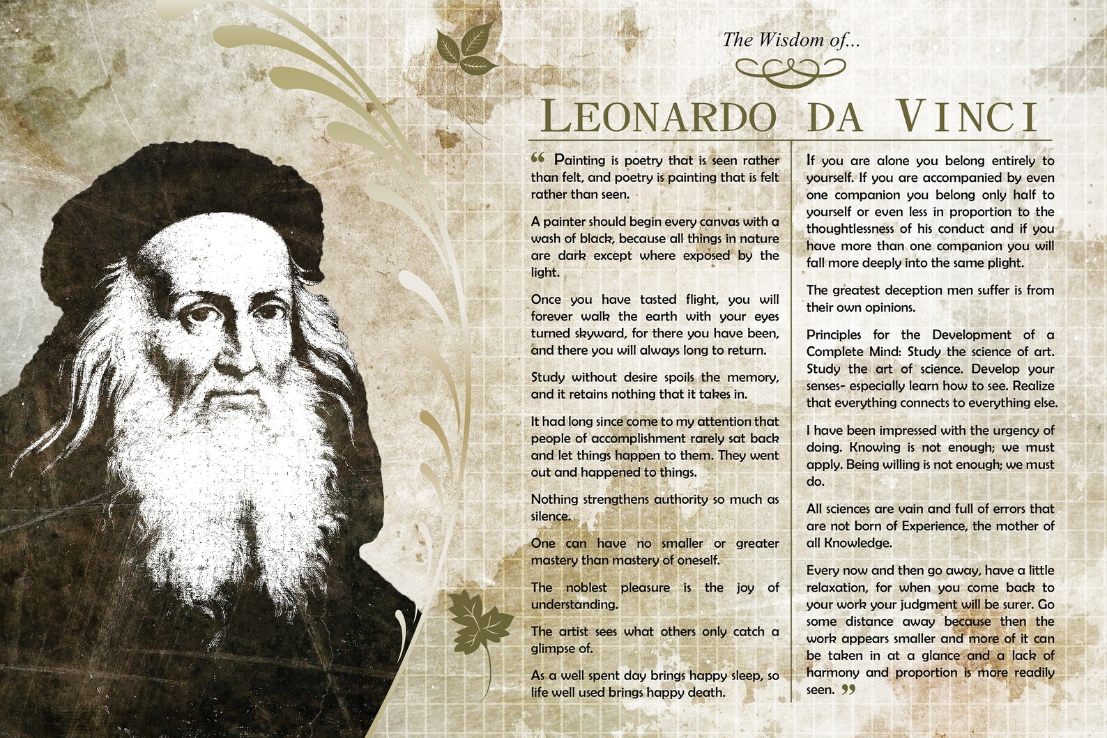 Leonardo Da Vinci Greatest Quotes - Original Art Print Featuring His ...