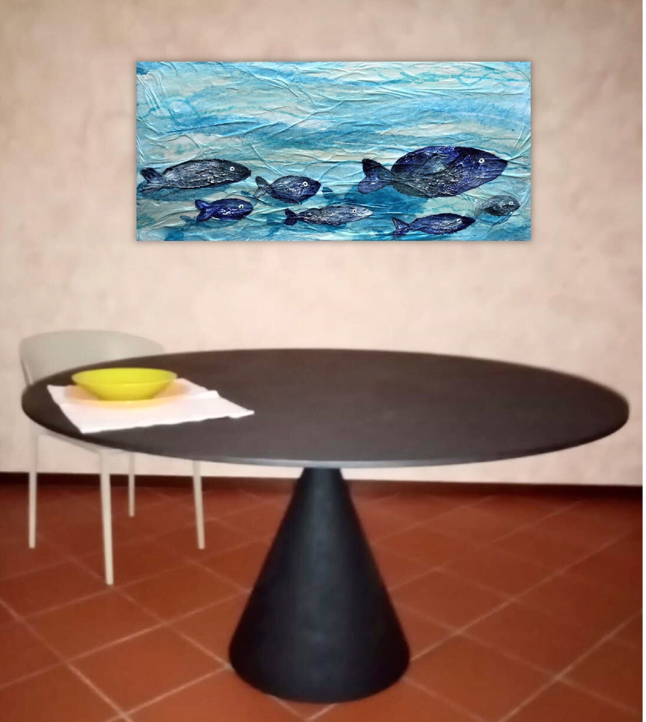 ABSTRACT FISH ART, Blue Fish Painting, Sea Canvas Painting, Stretched ...