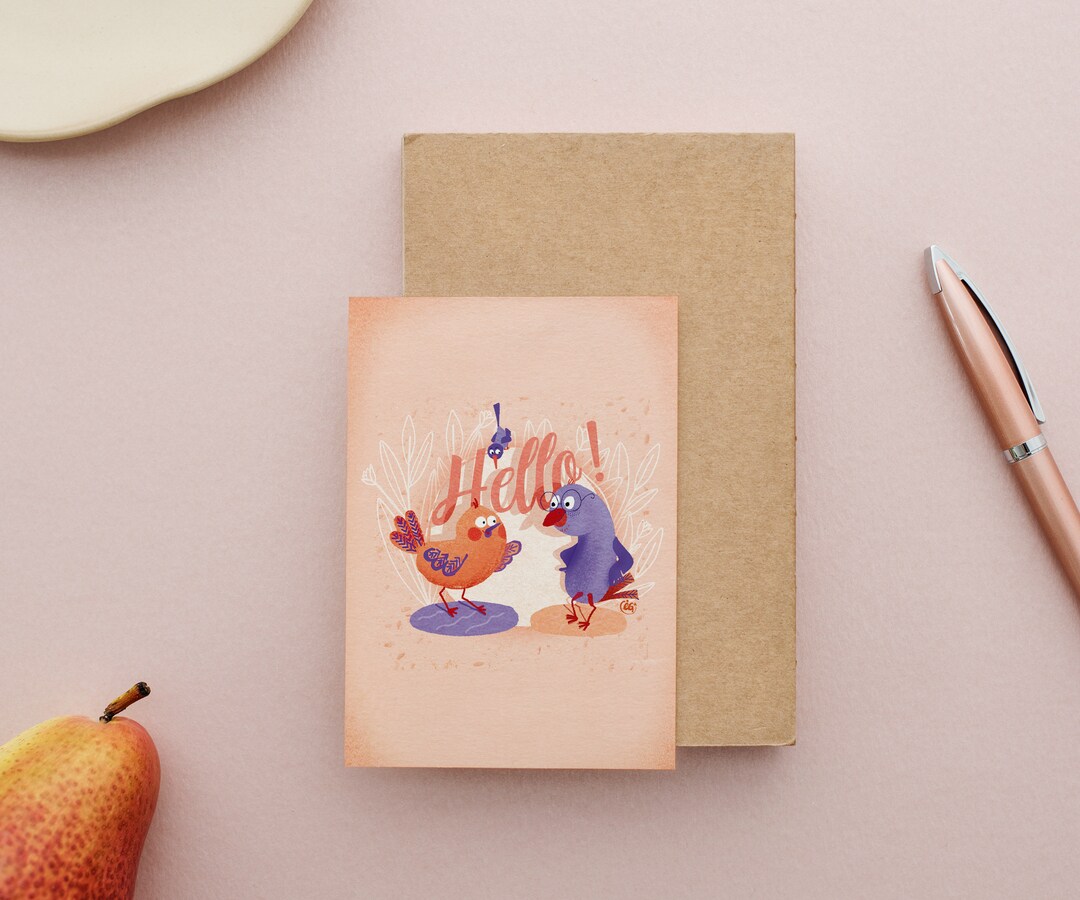 Card or Poster hello, Illustration of Two Birds Saying Hello ...