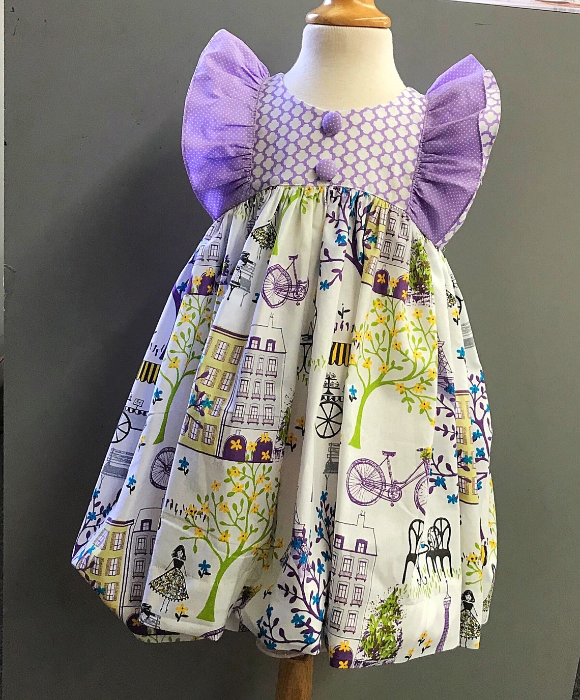 Girls Paris Print Custom Made Dress With Double Ruffles - Etsy
