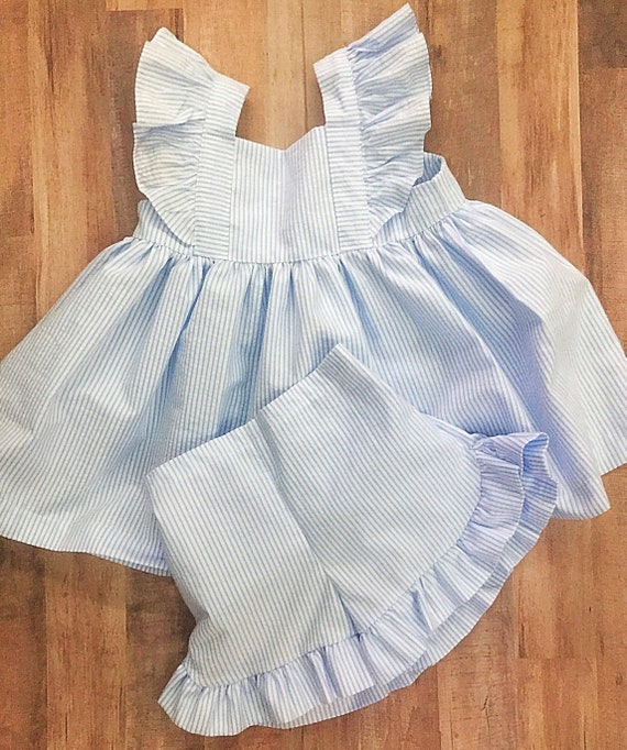 Girls Mongrammed Seersucker Ruffled Top With Ruffle Shorts | Etsy