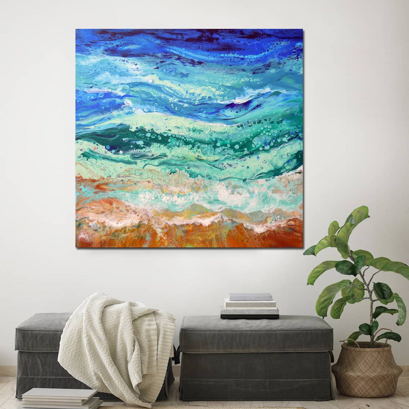 Large Modern Abstract Seascape Ocean Sea Waves Modern - Etsy
