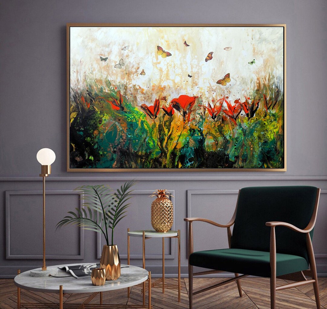 Large Modern Landscape Painting Art With Flowers and - Etsy