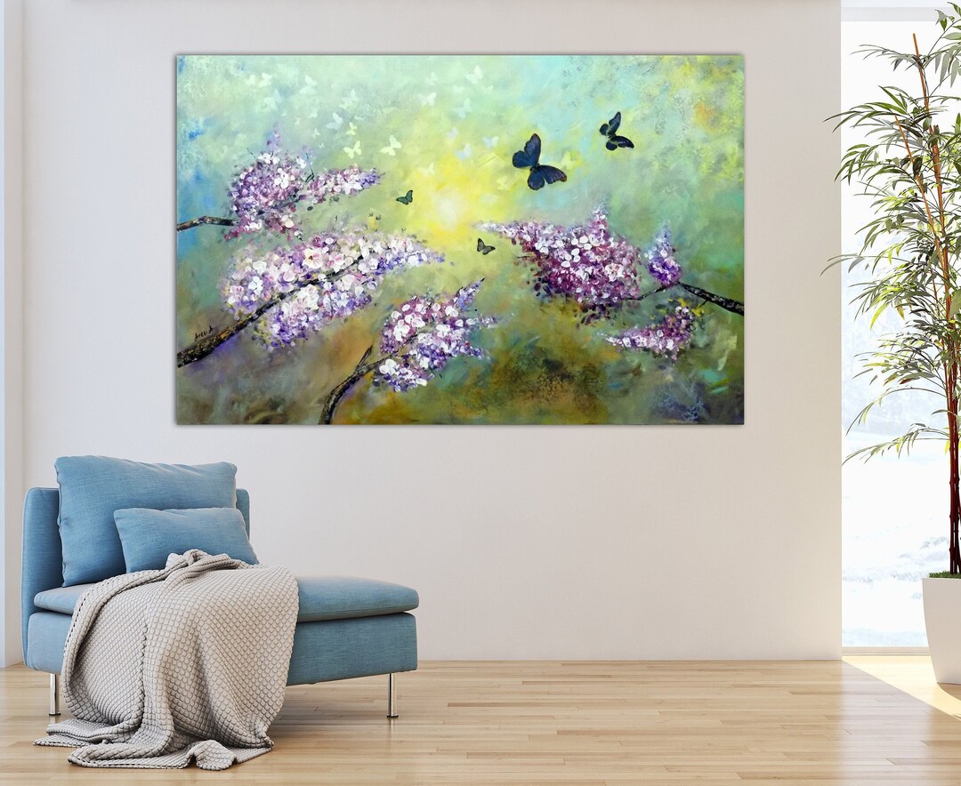 Spring Landscape, Large Landscape Flowers and Butterflies. Original ...