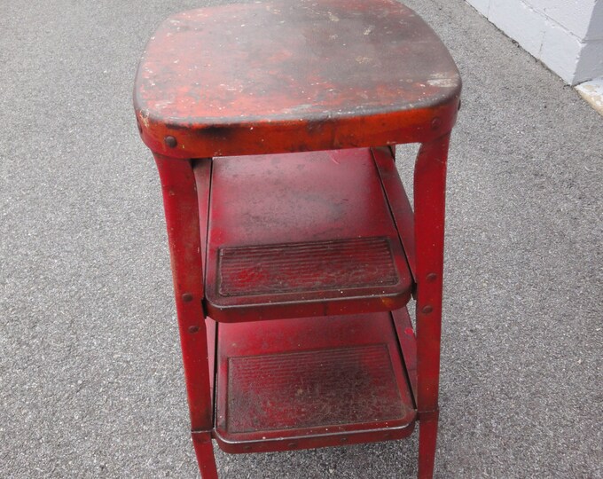 Vintage Red Metal Industrial Work Stool - Etsy