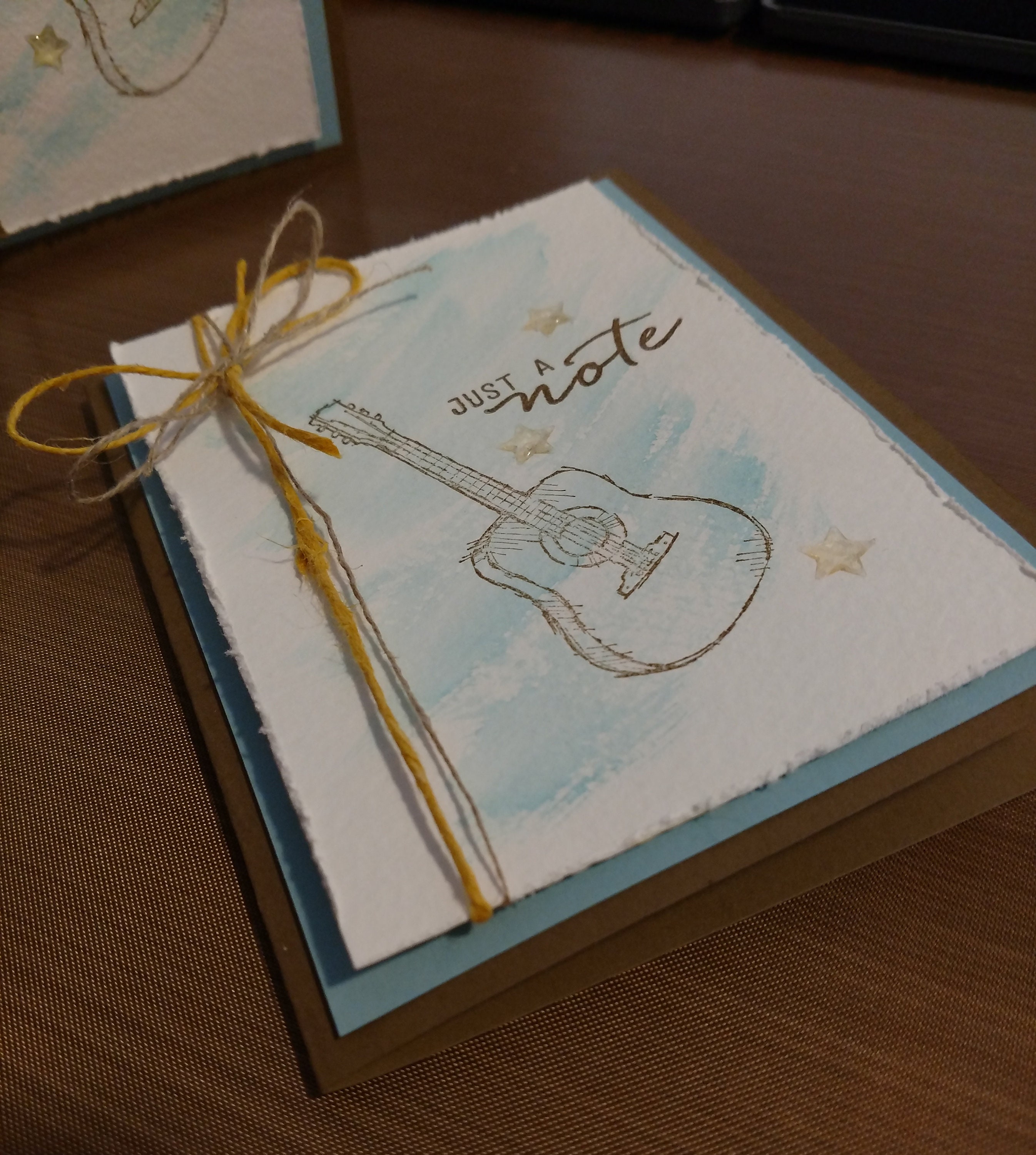 handmade-greeting-card-just-a-note-watercolor-guitar-texture-twine