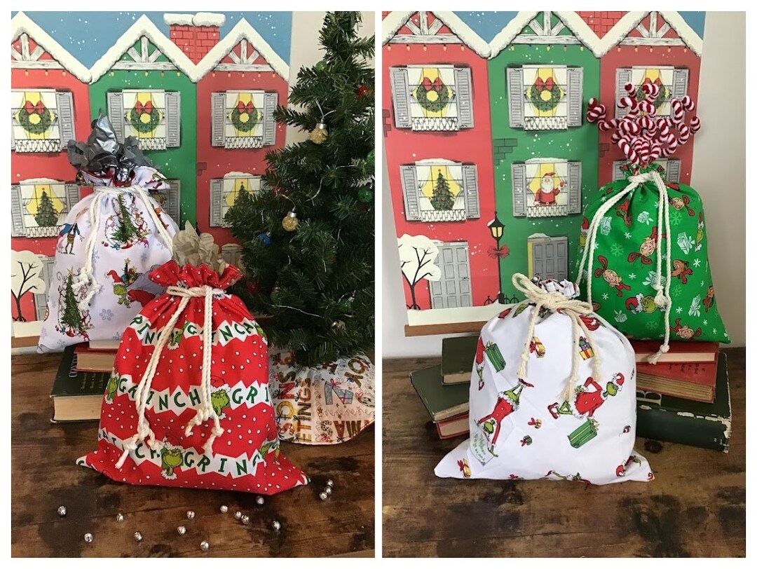 Grinch Christmas Sack, Reusable Drawstring Holiday Gift Bag, Whoville ...