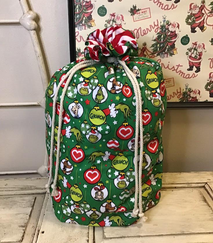 JUMBO Grinch Christmas Sack, Reusable Drawstring Holiday Gift Bag ...