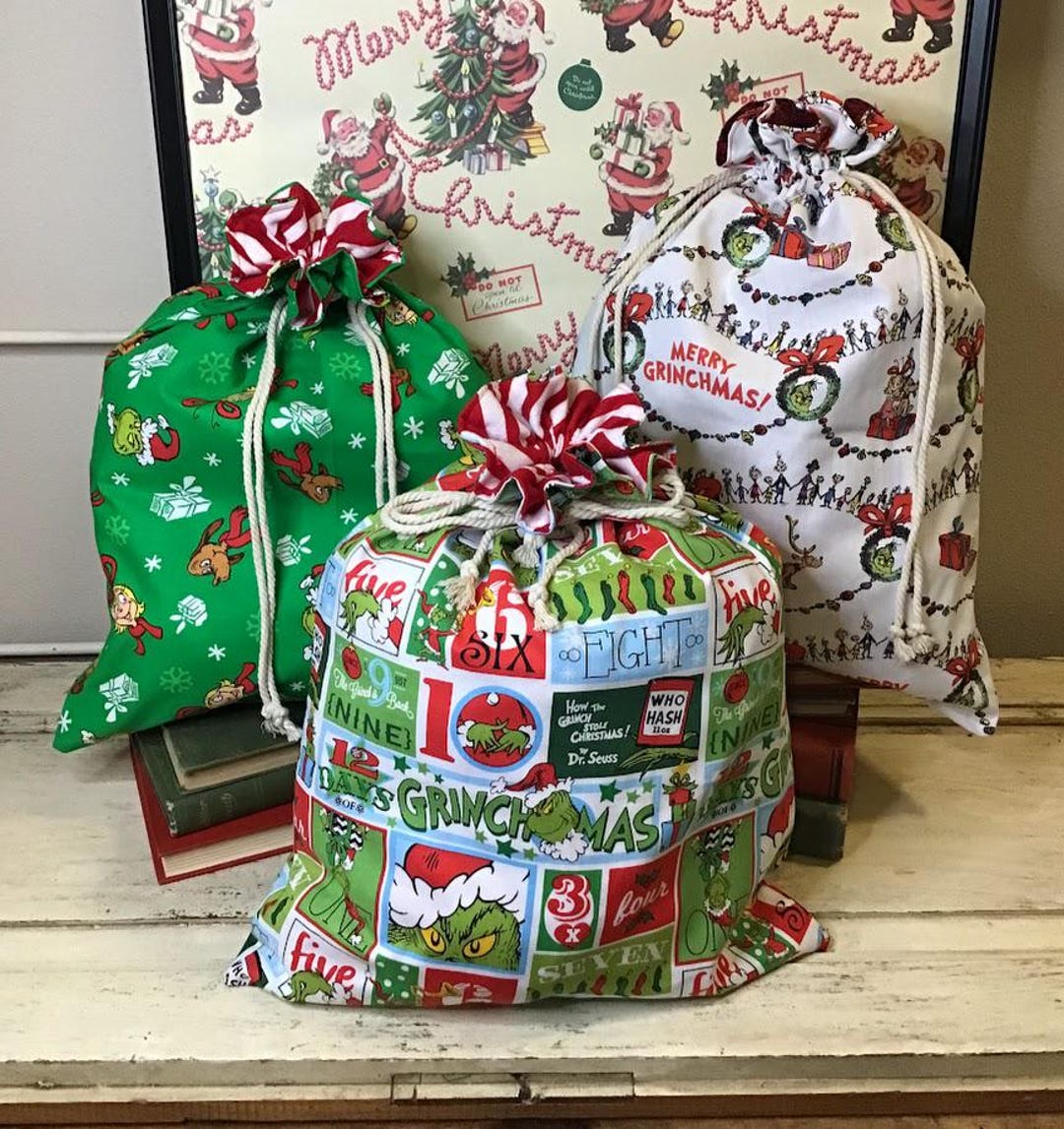 Grinch Christmas Sack, Reusable Drawstring Holiday Gift Bag, Grinch ...