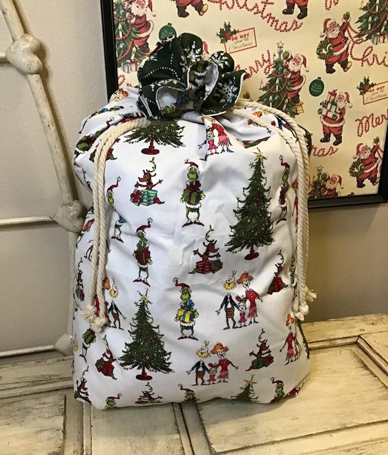 JUMBO Grinch Christmas Sack, Reusable Drawstring Holiday Gift Bag ...