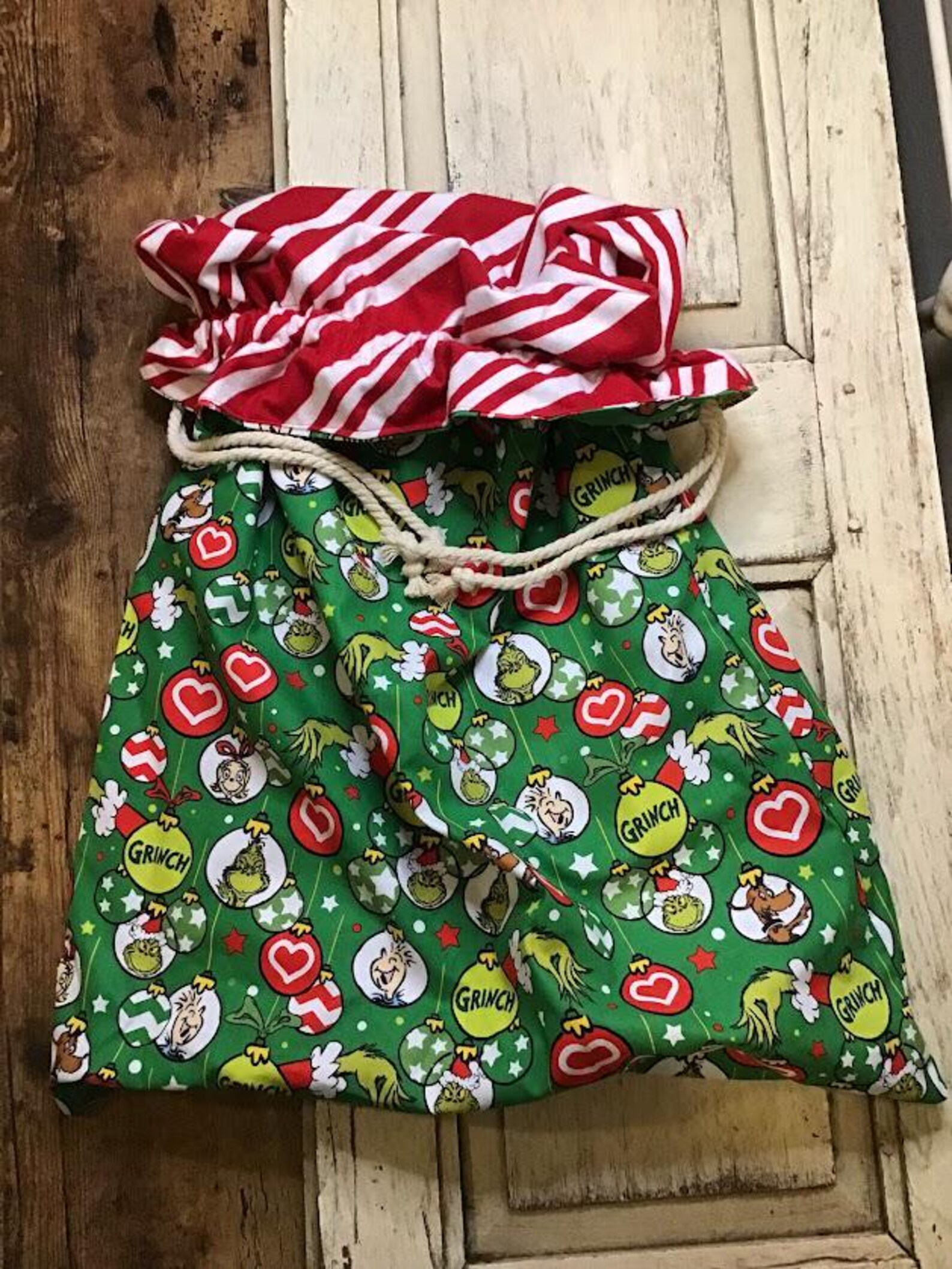 JUMBO Grinch Christmas Sack, Reusable Drawstring Holiday Gift Bag ...