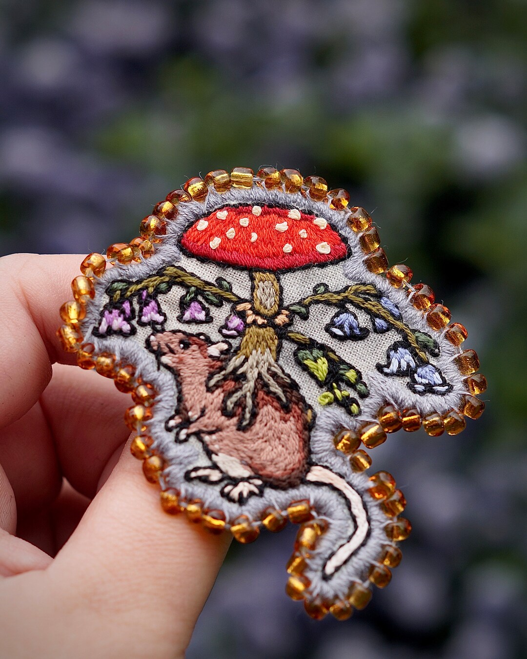 Mushroom Rat Embroidered Pin/brooch Forest Spirit Fantasy Inspired ...