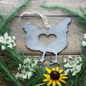 Chicken Hen Ornament with Heart made from Recycled Raw Steel | Etsy