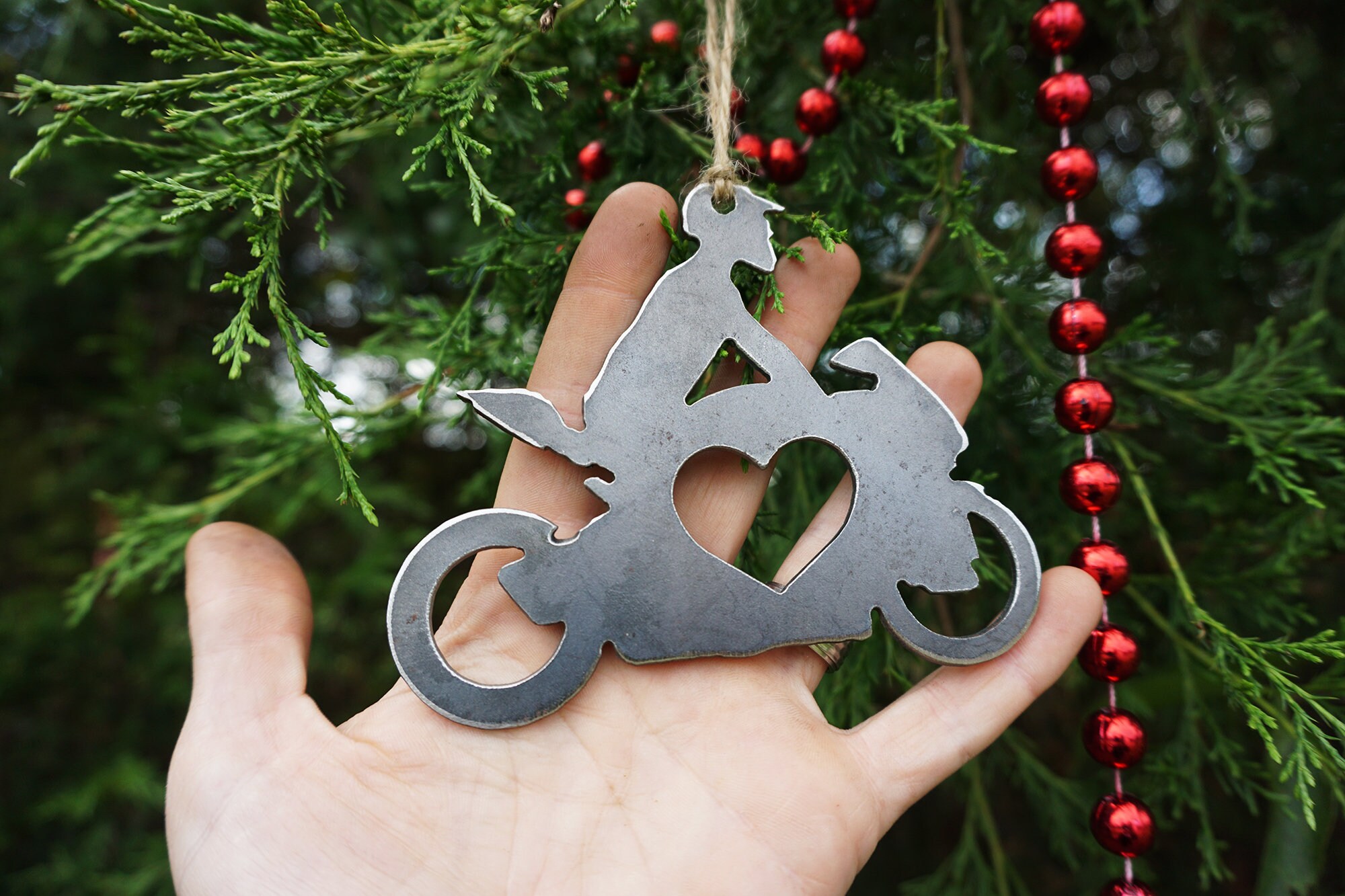 Motorcycle Christmas Ornament made from recycled Steel Rustic | Etsy