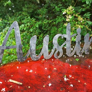 21" Austin Rustic Raw Steel Cursive Word Sign Texas TX City Metal Sign ...
