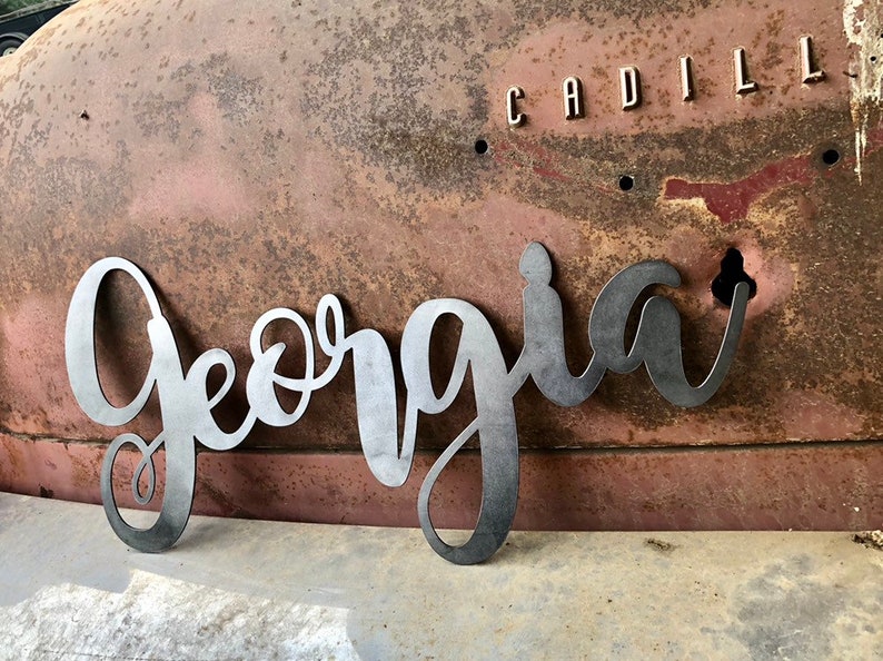 Georgia 23 Raw Steel Cursive Word Art Sign Metal By BE | Etsy