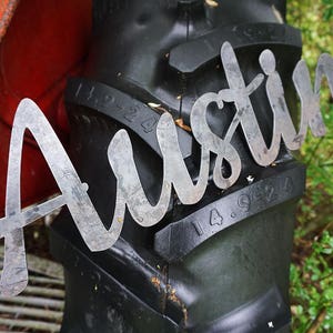 21" Austin Rustic Raw Steel Cursive Word Sign Texas TX City Metal Sign ...