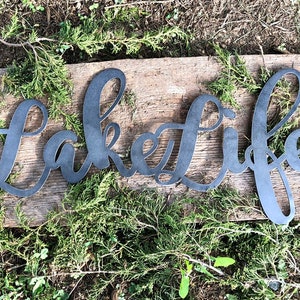 Lake Life 23" Raw Steel Cursive Word Art Sign Metal Adventure Boat ...